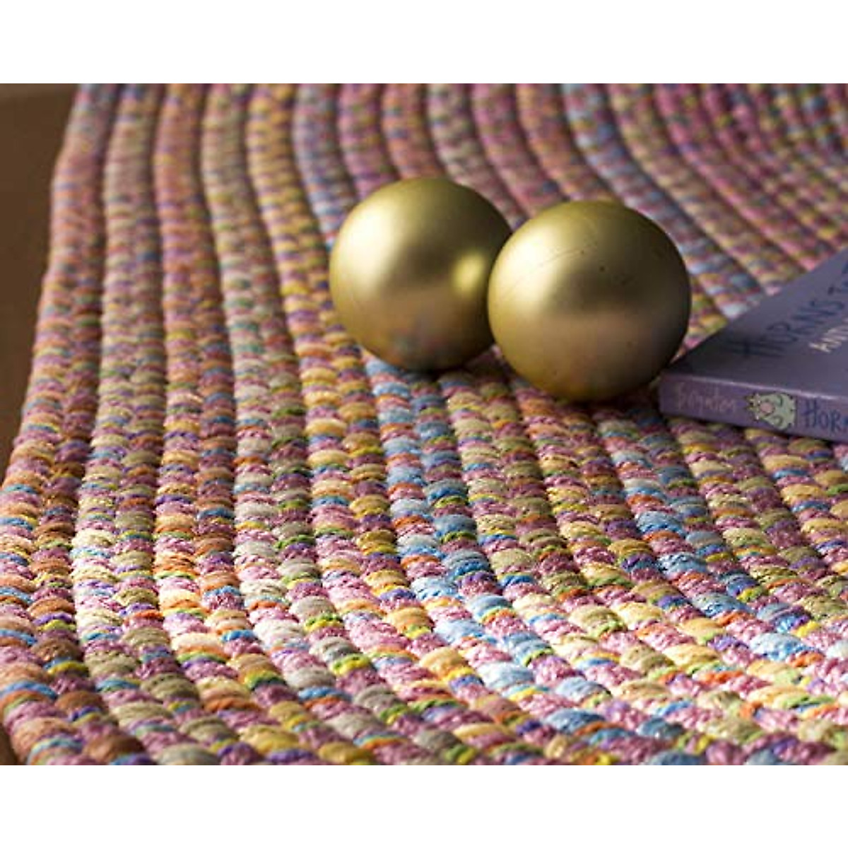 Super Area Rugs Braided Rug for Kids Room - Nursery Rug - Classroom Rug - Made in USA - Washable Rug for Playroom - Hipster, Pink Multi, 4' X 6' Oval