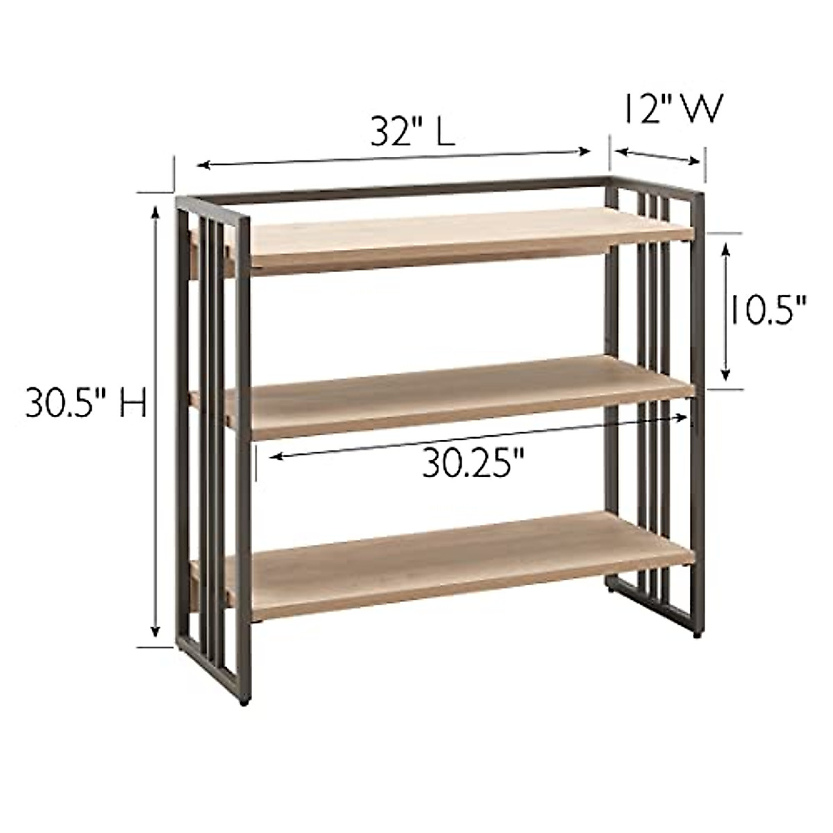 Leick Home 70008-WOGM Mixed Metal and Wood Slatted Bookshelf, White Oak/Gunmetal Gray