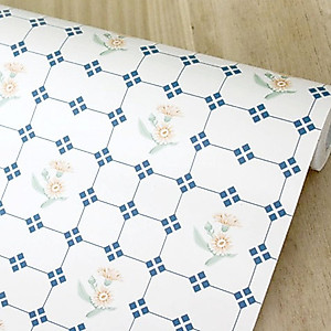 Yifely Self-Adhesive Shelf Liner Removable Tabletop Protect Paper for Covering Old Shelves Cabinets, Checker Floral, 17.7 Inch by 9.8 Feet