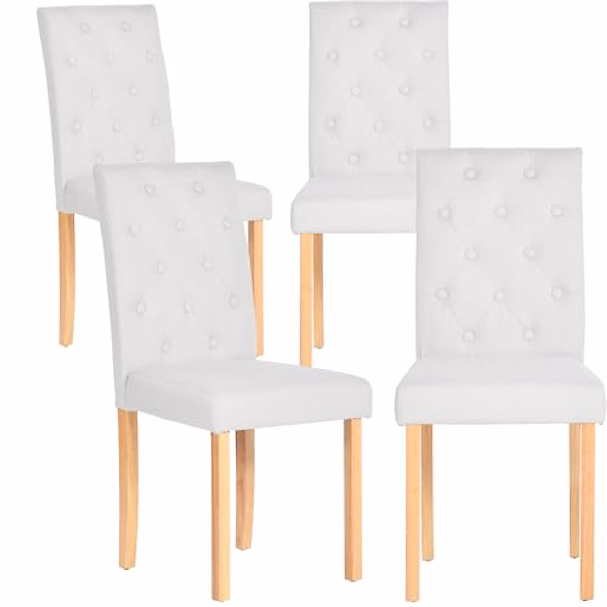 FurnitureR Dining Chairs Set of 4, Wooden Armless Kitchen Chair with Solid Rubber Wood Legs High-Back Dining Room Chairs with Upholstered Padded Cushion, White