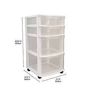 Gracious Living Resin Clear 4 Drawer Storage Chest System with Removable Rolling Casters for Garage, Basement, Utility Room, and Laundry Room, White