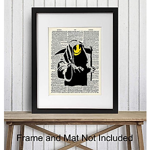 Banksy Grim Reaper Graffiti Dictionary Art - 8x10 Smiley Face Poster - Modern Home or Dorm Decor, Contemporary Wall Decoration Print - Funny Gift for Street Art Fans - Unframed Photo Print Sign