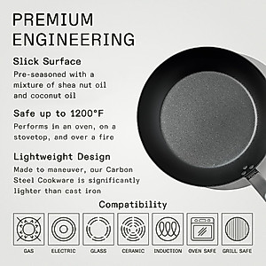 Made In Cookware - Seasoned 10" Blue Carbon Steel Frying Pan - (Like Cast Iron, but Better) - Professional Cookware - Crafted in Sweden - Induction Compatible