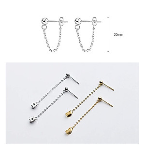Minimalist Ball Bead Tassel Chain Drop Dangle Earrings for Women S925 Sterling Silver Tiny Balls Stud Tragus Cartilage Hypoallergenic Pierced Ear Fashion Punk Jewelry (Silver)