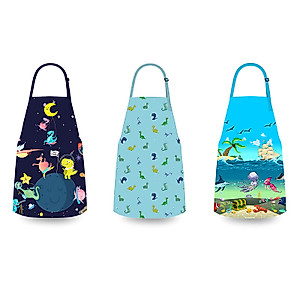 DEABOLAR Kids Apron for Boys, Unisex Apron With Adjustable Neck strap, Kitchen Bib Apron for Cooking Painting Baking