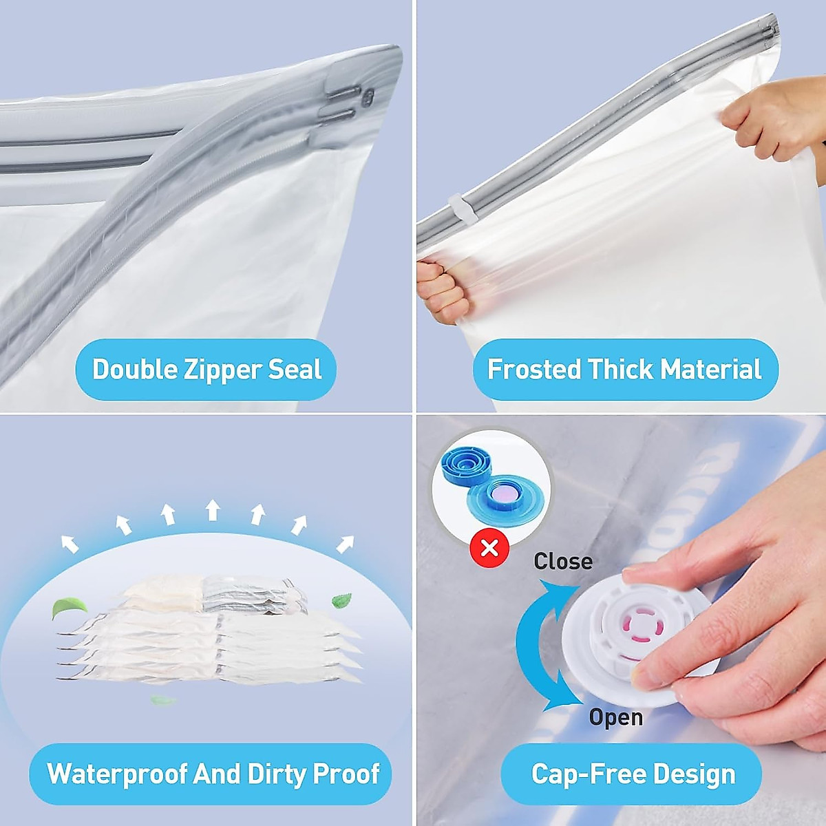 Vacuum Storage Bags for Travel, 12 Pack Small Travel Vacuum Bags with Portable Pump, Compression Bags for Travel, Vacuum Travel bags for Luggage, Vacuum Seal Bags for Clothing, Travel Essentials