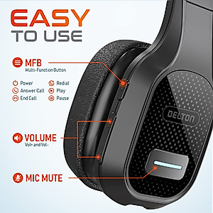 Delton Wireless Computer Headset, Trucker Bluetooth Headset with Noise Canceling Microphone, 35Hrs Talk time, Wireless Headset for Computer, Cell Phone, Drivers, Office, Call Center Work - Black