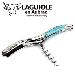 Laguiole en Aubrac corkscrew sommelier waiters knife 3 functions SOM99PWI larimar handle, stainless steel shiny