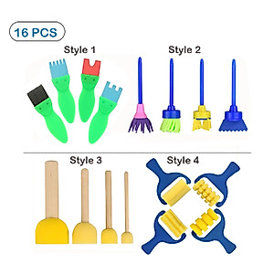 16 PCS - Paint Brushes for Kids, Artist Paint Texture Brushes - Early Learning Graffiti Paint Brush EVA Sponges Foam Painting Tools Set for Kids Painting Drawing Crafts and DIY