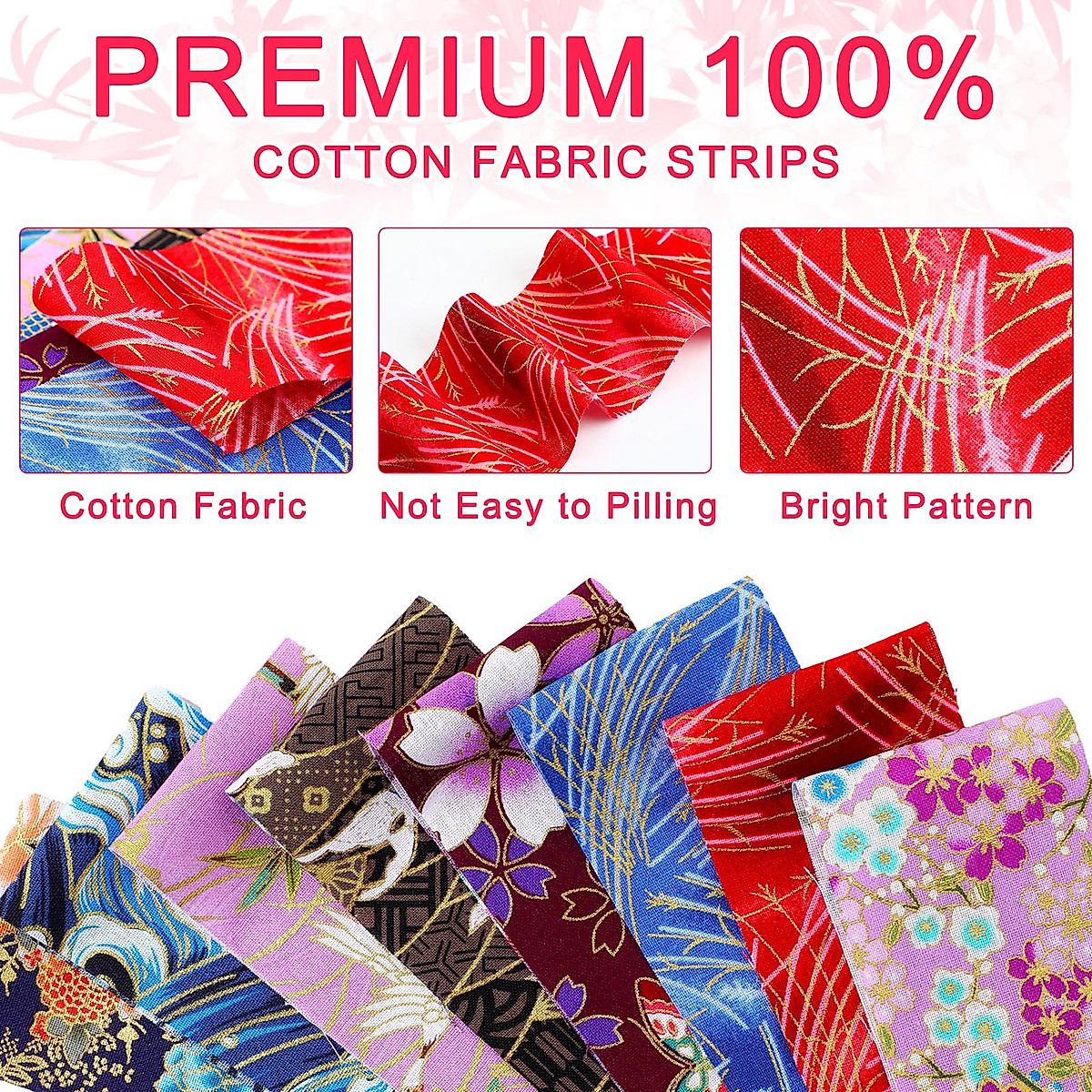 Peryiter 40 Pcs Cotton Jelly Fabric Roll Quilting Strips Different Patterns Patchwork Craft Sewing Supplies for Quilters Crafting Sewing DIY Crafts, 39.37 x 2.56 Inches(Japanese)