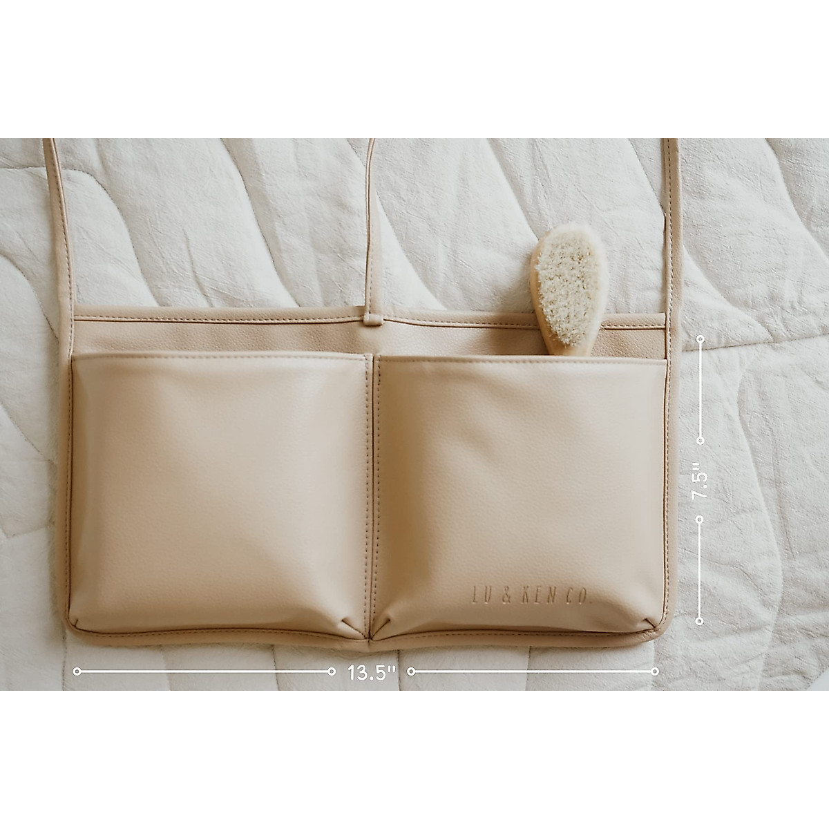 Lu & Ken Baby Nursery Crib Organizer - Vegan Leather Hanging Diaper Organizer for Crib - 13.5 x 7.5 Inch Nursery Storage Bedside Crib – Water and Stain Resistant