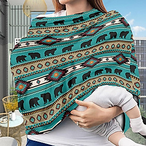 AFPANQZ Aztec Horses Retro Nursing Cover Breastfeeding Scarf Baby Car Seat Covers for Boys Girls Infant Carseat Canopy Stretchy Soft Breathable Cover Up for Stroller High Chair Turquoise Green