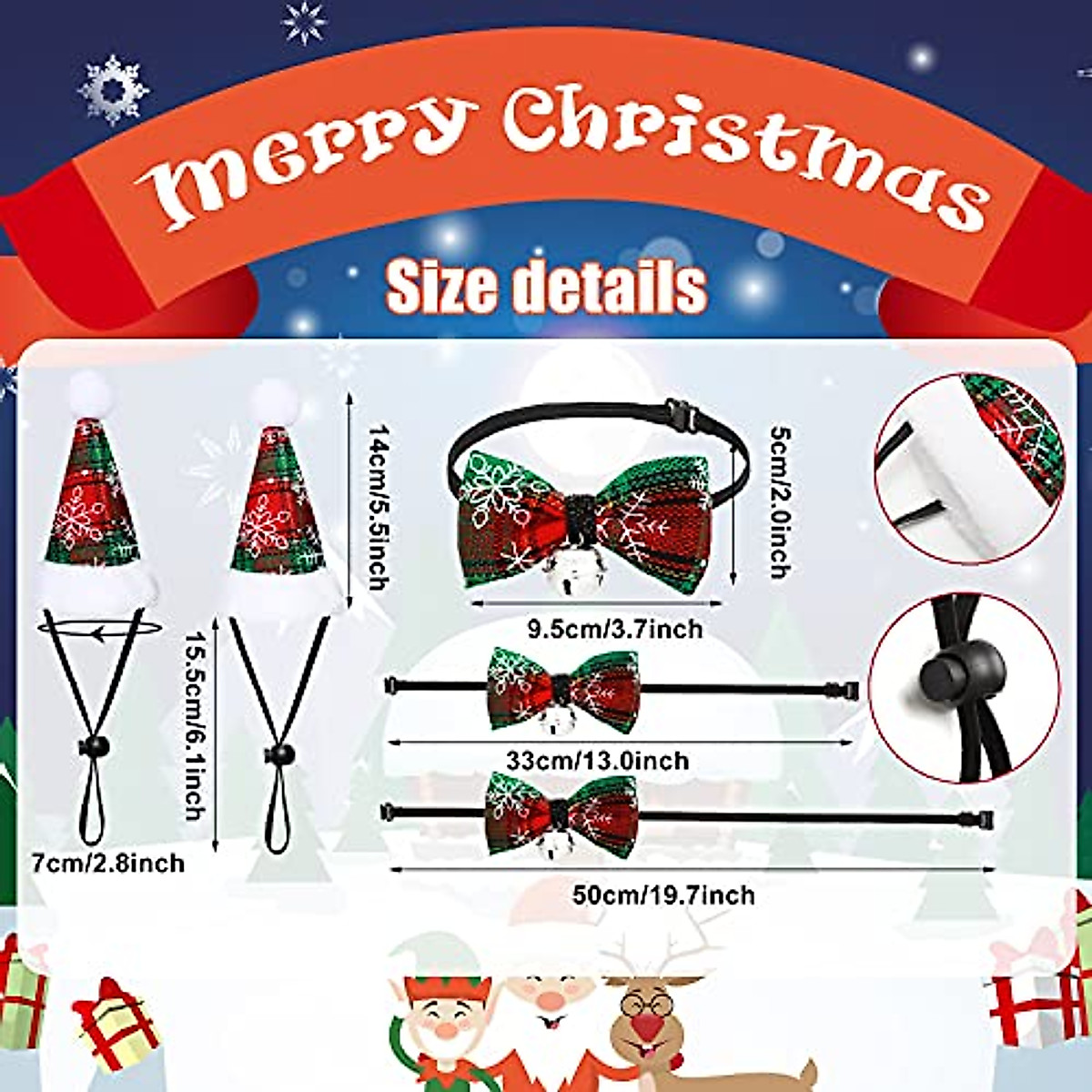 3 Pieces Dog Christmas Supplies Include 1 Christmas Bow Tie Collar 1 Pet Bandana Scarf and 1 Xmas Dog Hat for Small Medium Dogs and Cats Cats or Dogs (Red and Green,Adorable Pattern)