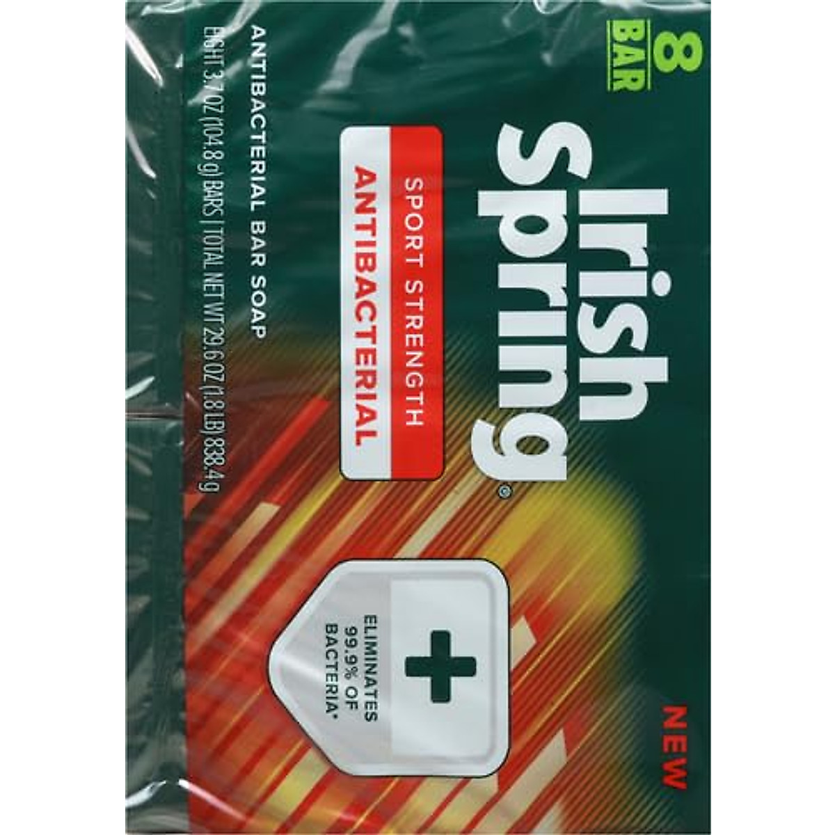 Irish Spring Antibacterial Bar Soap, Body and Hand Soap Bar Washes Away Bacteria, 3.7 Ounce, 8 Bars