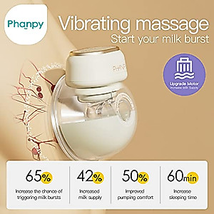 Phanpy E-Joy S2 Wearable Hands Free Portable Breast Pump, 3 Modes 8 Levels High Performance LED Touch Screen Low Noise, 7oz Capacity 20&24 mm(2 Counts)