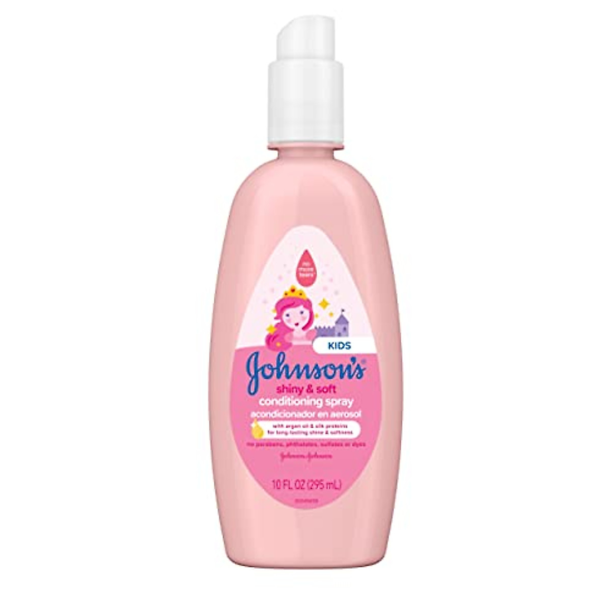Johnson's Shiny & Soft Tear-Free Kids' Hair Conditioning Spray with Argan Oil & Silk Proteins, Paraben-, Sulfate- & Dye-Free Formula, Hypoallergenic & Gentle for Toddlers' Hair, 10 fl. oz