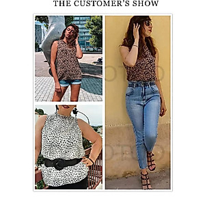 Dokotoo Womens Fashion Summer Casual Sleeveless Basic Shirts Plus Size Halter High Neck Leopard Print Loose Fit Tunic Tank Top Blouses Tee Vest Green X-Large