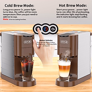 KOTLIE Multifunctional 5in1 Espresso Machine, 19Bar Pressure Single Serve Coffee Maker for NES* Original/Dolce Gusto/K cup/Ground Coffee/illy 44mm ESE, Cold&Hot Brew, Level 7 watervolume (AC-513HF)