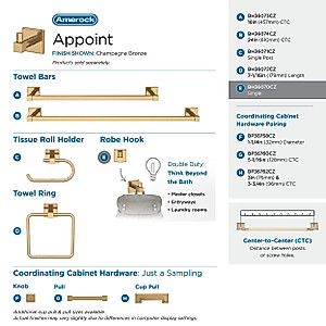 Amerock BH36070CZ | Champagne Bronze Single Robe Hook | 1-7/8 in. (48 mm) Length Towel Holder | Appoint | Towel Hook for Bathroom | Bathroom Hardware | Bath Accessories
