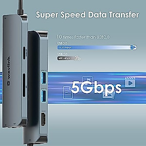 WAVLINK USB C Hub, 8-in-1 Type C Adapter Mini Docking Station with 4K 30Hz HDMI, 2K 60Hz VGA, Gigabit Ethernet, 2 USB 3.0, SD/TF Card Reader, 87W Power Delivery for MacBook Pro and More