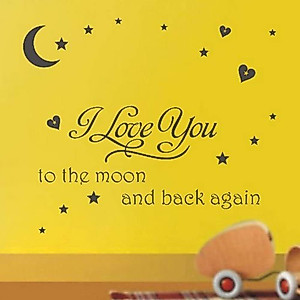 DNVEN Quotes Decals I Love You to The Moon and Back Wall Stickers Removable Vinyl DIY Graphic Arts for Children Bedrooms Family Playrooms Classroom 24 inches x 15 inches