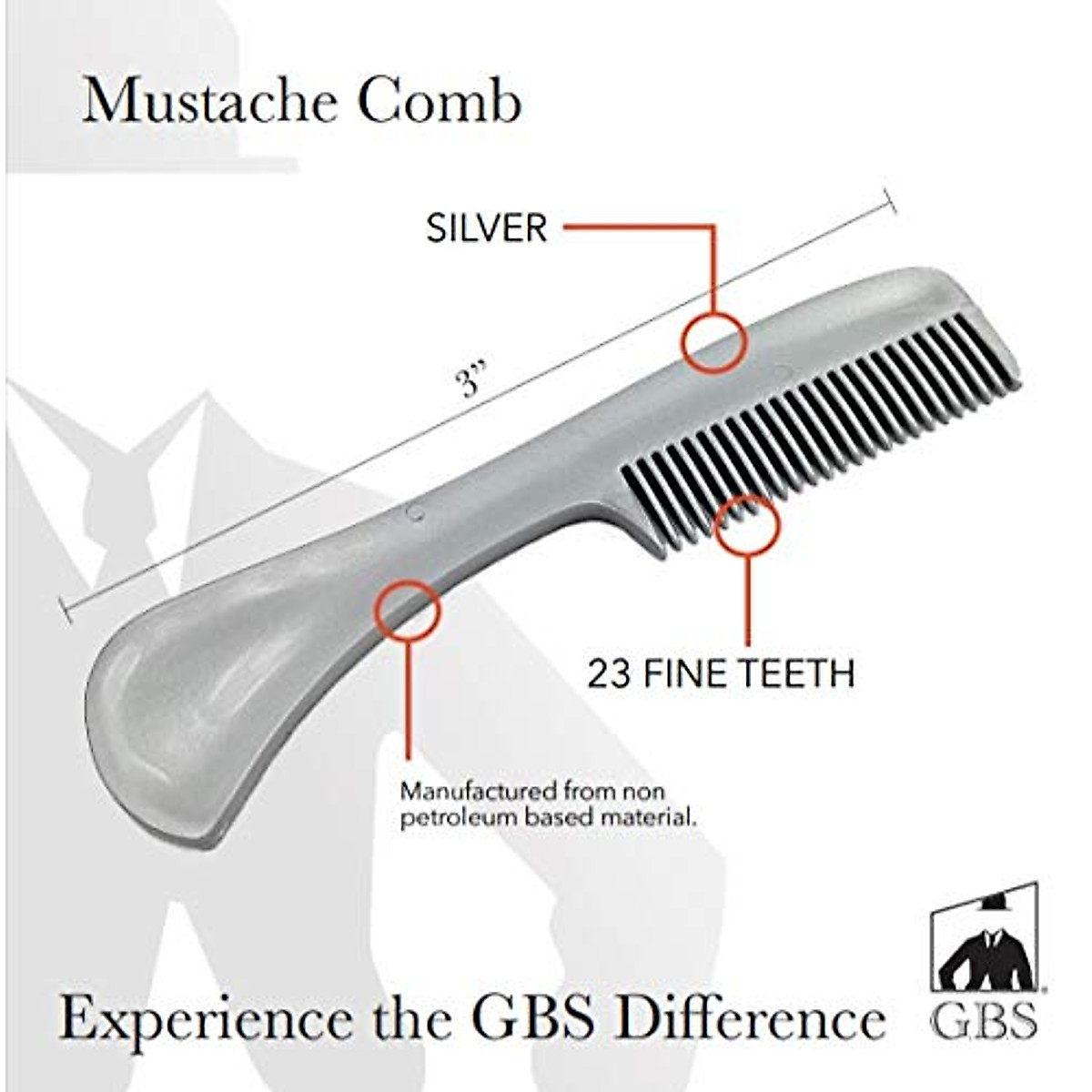 G.B.S Ultimate & Unbreakable Beard Mustache Comb Men X- Grooming Fine Toothed Beard Moustache Comb, Small Pocket Size Designed for Beard & Mustache Saw-Cut - Metallic Gray (3 Pack)