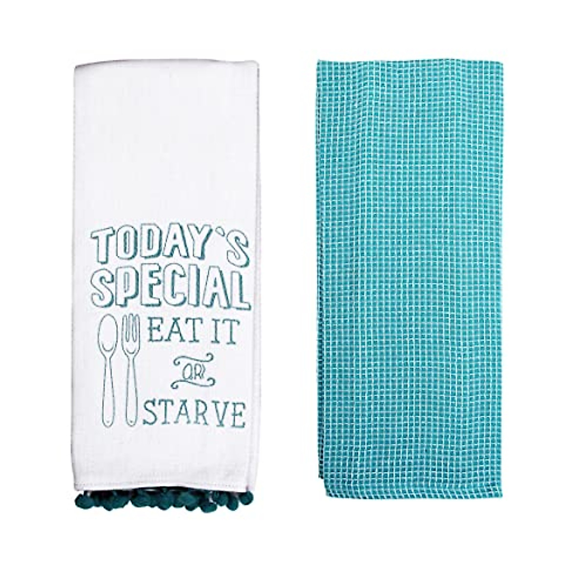 fillURbasket Cute Kitchen Towels Set Decorative Spring Dish Towels with Sayings Themed Inspirational Grateful Gray Teal Towels Kitchen Gift Set 16x28 100% Cotton