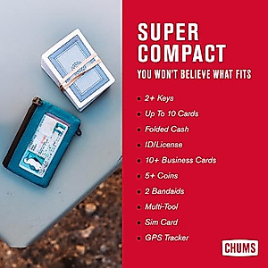 Chums Surfshorts Wallet - Lightweight Slim Wallet with RFID Blocking Card & Clear ID Window - Zippered, Minimalist Wallet w/Key Ring (Tri - Pink/Tan/Aqua)