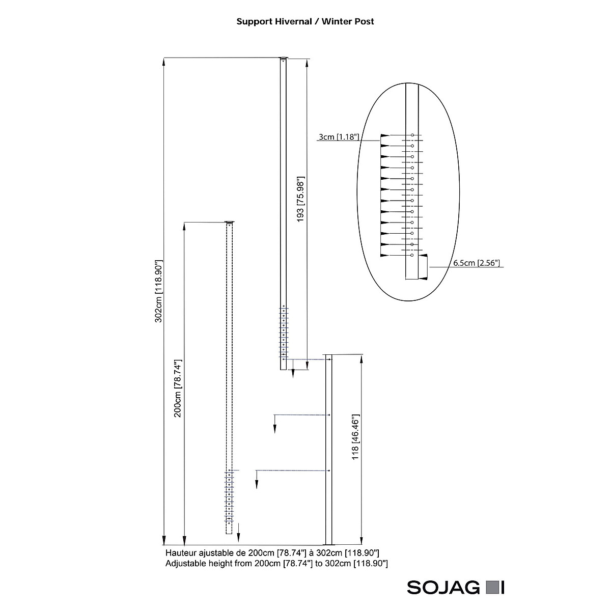 Sojag Outdoor Freestanding Gazebos and Shade Structures Adjustable Winter Support Post