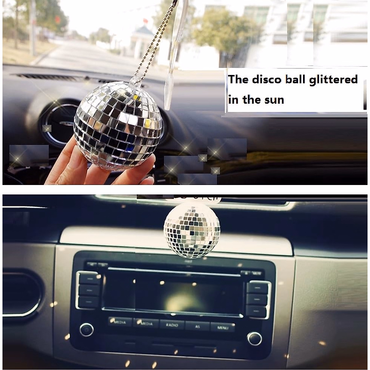 Disco Ball Car Accessory,Mirror Disco Ball Hanging,Car Disco Ball,Disco Car Charm, Rear View Mirror Hanging Accessories (Silver(1.9inch))