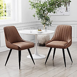 Andeworld Upholstered Dining Chairs Set of 2, Comfortable Modern Accent Chairs with Metal Legs,Faux Leather Industrial Side Leisure Chair for Living Room/Dining Room/Bistro/Coffee -Brown