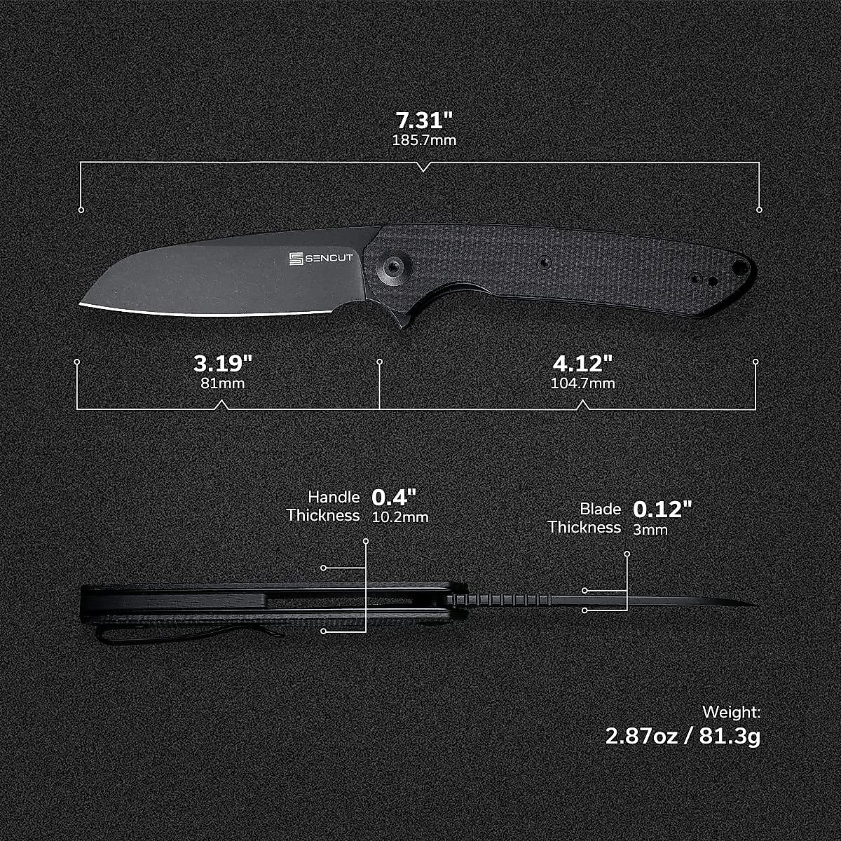 SENCUT Kyril Pocket Folding Knife for EDC, Design by Ferrum Forge Knife Works, Liner Lock Small Knife with Clip, Black Stonewashed Blade with Micarta Handle Everyday Carry Knife for Men Women, Lightweight for Indoor Outdoor Gift S22001