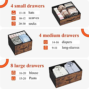 EnHomee 16 Drawer Dresser, Tall Dresser for Bedroom with Wooden Top and Sturdy Metal Frame, Large Dressers & Chest of Drawers for Bedroom Closet Living Room Entry,57.1"Hx 37.4"W x 11.8"D, Rustic Brown