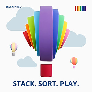 BLUE GINKGO Silicone Rainbow Stacker - Montessori Nesting Puzzle | Kids and Toddler | Stacking Sensory Toys - 10 Layers (Vibrant)