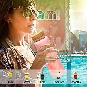 Kodrine Glass Water Bottles with Straw, 32 oz Water Bottle with 2 Lids - Handle Spout Lid & Bamboo Straw Lid, Silicone Sleeve, Wide Mouth, Leakproof, BPA Free(Amber)