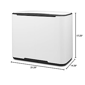 Brabantia Bo Step-On Pedal Trash Can - 3 + 6 Gal Inner Buckets (White) Waste/Recycling Garbage Can, Removable Compartments + Free Bags