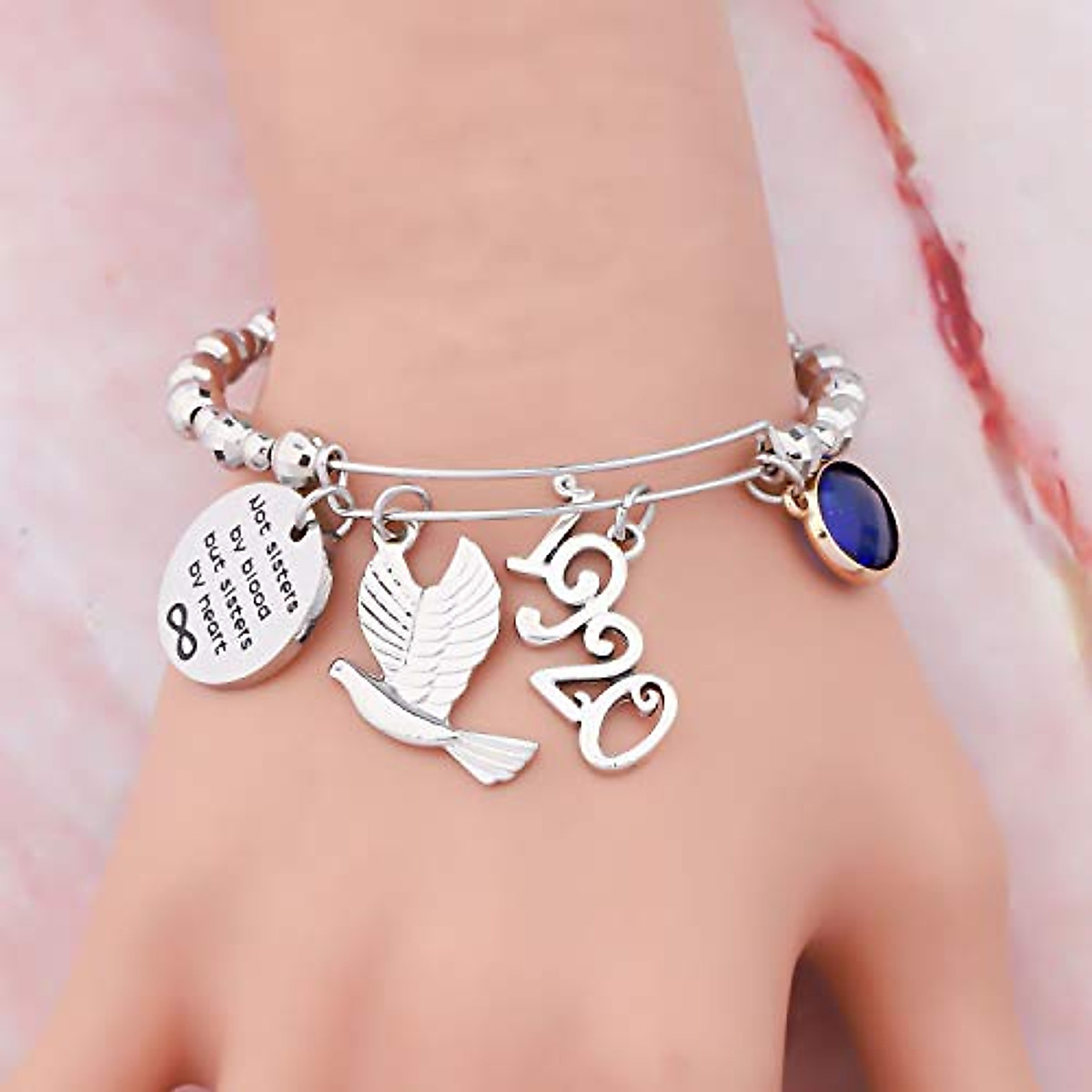 HOLLP 1920 Sorority Navy Jewelry Not Sisters by Blood But Sisters by Heart Pigeon Bracelet Sister Gift Sorority Gift Greek Sorority Inspired Gift for Finer Women (Mirror Bracelet)