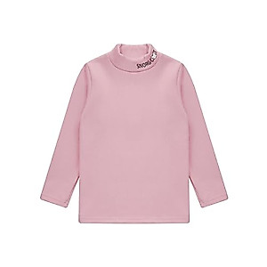 ranrann Kids Girls Boys Thermal Underwear Top Letter Print Mock Neck Long Sleeve Undershirt Winter Base T-Shirt Pink 10-11 Years