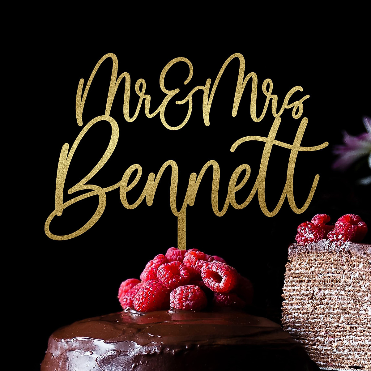 Personalized Wedding Cake Topper/Custom Script Cake Topper for Wedding or Anniversary/Customizable Cake Topper/Gold Silver