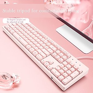 VINMEN Pink Gaming Keyboard with 7 Color LED Backlit Wired USB 104 Keys Keyboard Waterproof Fresh Style Computer Game Keyboard for PC Mac Laptop