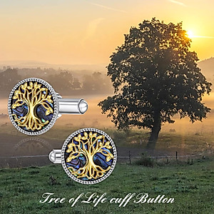 YAFEINI Tuxedo Cufflinks for Men Sterling Silver Tree of Life Men's Round Cuff Links with Abalone Shell Family Tree Business Wedding Groomsmen Gifts Suit Shirt Accessories for Men Father
