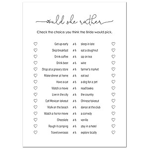 24 Minimalist Bridal Shower Game - Would She Rather