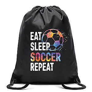 Pishovi Eat Sleep Soccer Repeat Drawstring Waterproof Backpack, Soccer Sports Bag for Man Women, Soccer Player Gifts, Soccer Gift for Soccer Lover Soccer Fan, Soccer Lover Gift Idea (C)