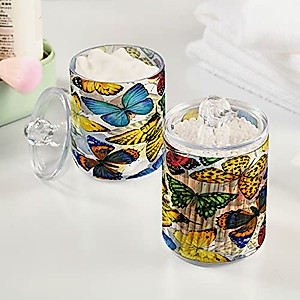 xigua 2 Pack Beautiful Butterfly Apothecary Jars with Lid, Qtip Holder Storage Containers for Cotton Ball, Swabs, Pads, Clear Plastic Canisters for Bathroom Vanity Organization (10 Oz)