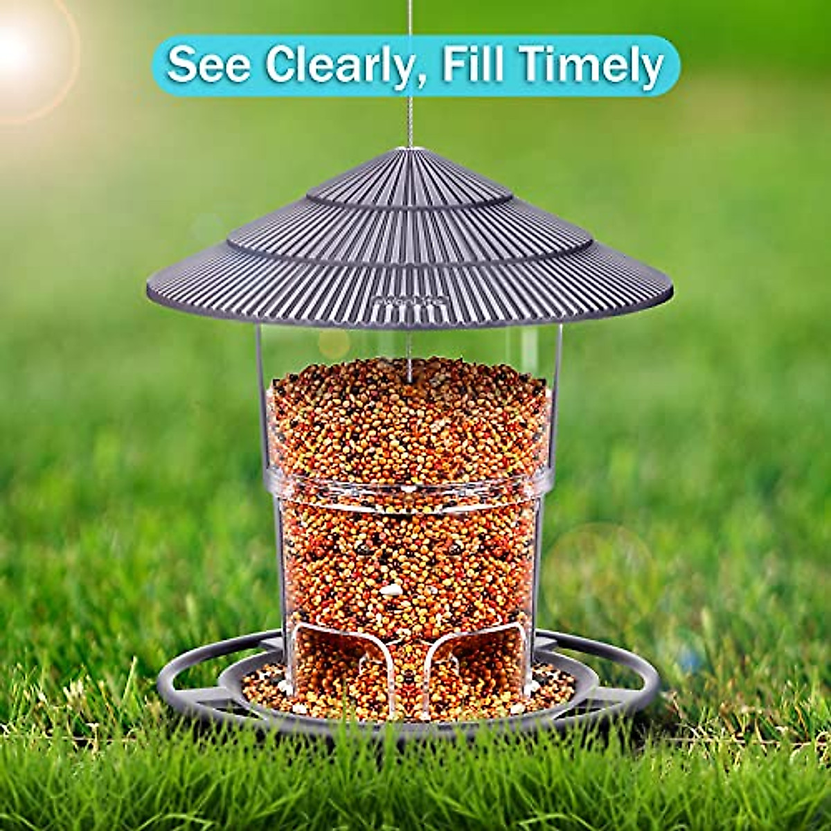 eWonLife Bird Feeders, Bird Feeder for Outside Outdoors Hanging, Squirrel Proof, Easy Clean and Fill, Adjustable Feeder with Sturdy Wire and Roof, Plastic, for Garden, Backyard, Terrace(25 OZ/Pack)