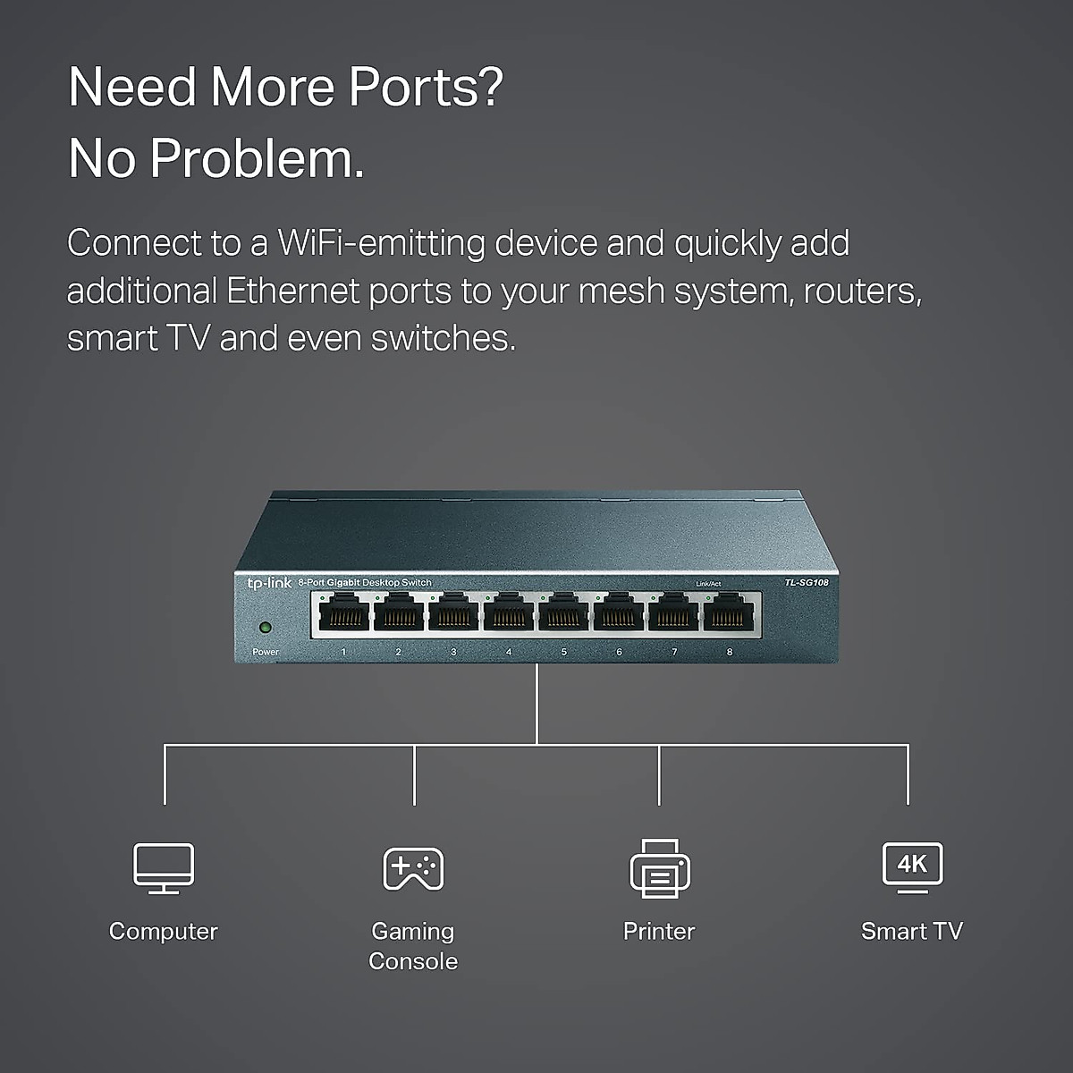 TP-Link TL-SG108 | 8 Port Gigabit Unmanaged Ethernet Network Switch, Ethernet Splitter | Plug & Play | Fanless Metal Design | Shielded Ports | Traffic Optimization | Limited Lifetime Protection
