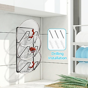 EXAIEW 2 Pack Pot Lid Organizer Rack, 6-Tier Pot Lids Holder for Cabinet Wall/Door Mount, No Drilling Adhesive Door/Wall Mounted Pots And Pans Organizer For Kitchen Storage, Classic Black