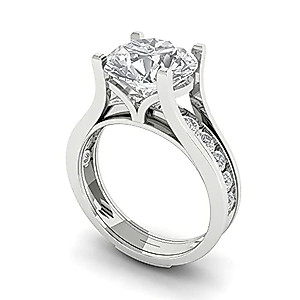 Clara Pucci 3.02 ct Round Cut Genuine Lab Grown Diamond VS1-VS2 18K White Gold Engagement Wedding Bridal Set Ring band Set size 11