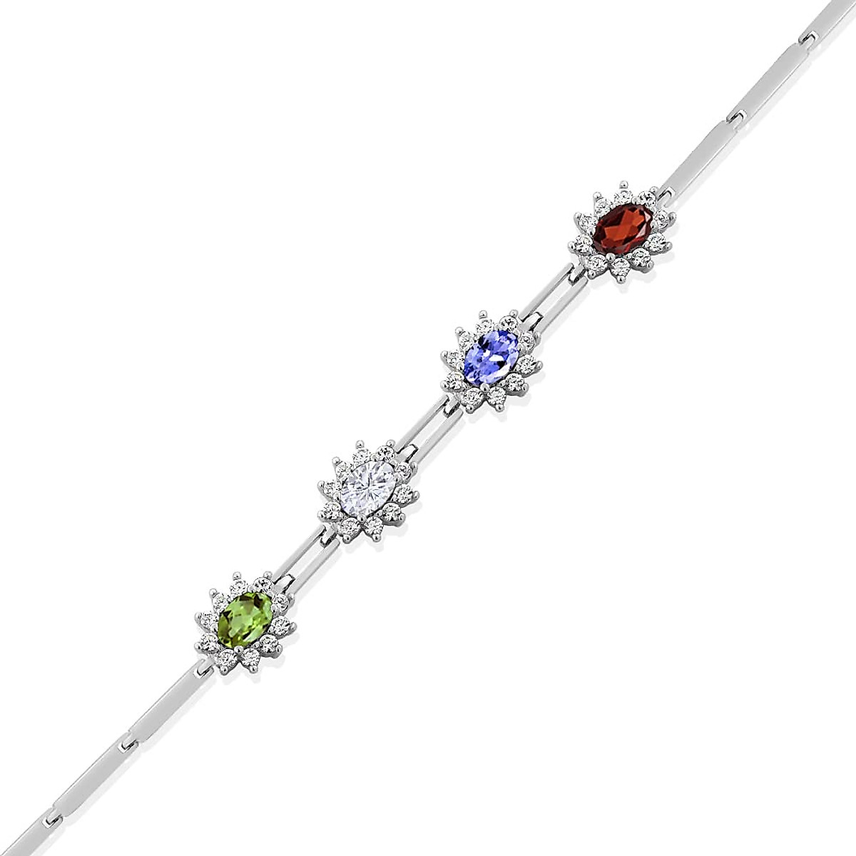 Gem Stone King 925 Sterling Silver Customized and Personalized 4 Gemstone Birthstone Tennis Bracelet For Women (3.56 Cttw, 7 Inch with 1 Inch Extender)
