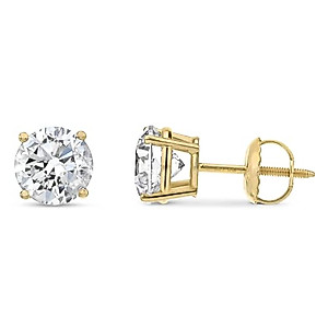 Amazon Essentials Certified 14k Yellow Gold Round-Cut Diamond Stud Earrings (3/4cttw, K-L Color, I1-I2 Clarity), (previously Amazon Collection)